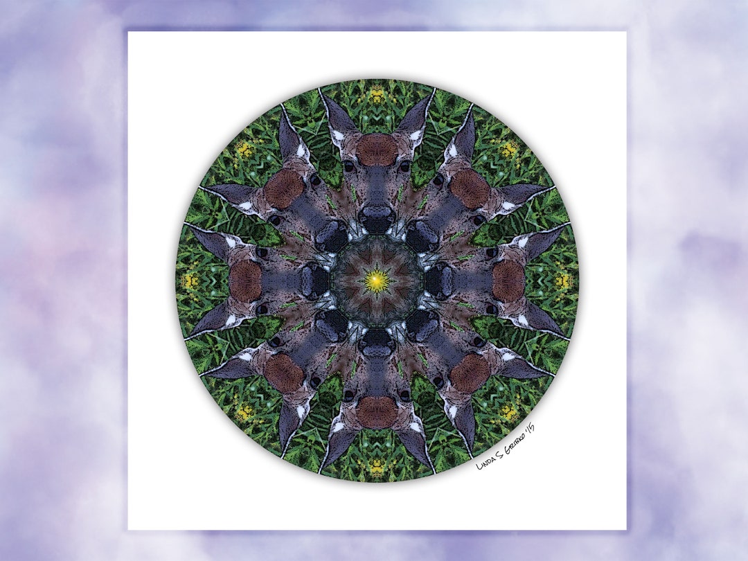 White-tail Deer Spirit Animal Mandala Fine Art Print on Bright White ...