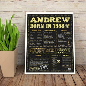 1958, Personalized Birthday Chalkboard Poster, Born in 1958, Birthday ...