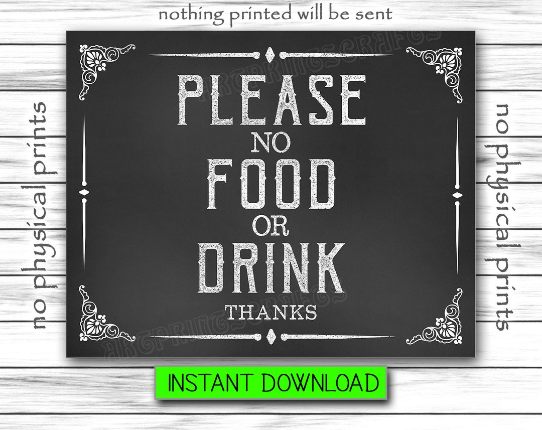 Please No Food or Drink Sign, Printable Sign, Party Decor, No Food Sign ...
