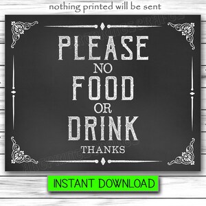 Please No Food or Drink Sign, Printable Sign, Party Decor, No Food Sign ...