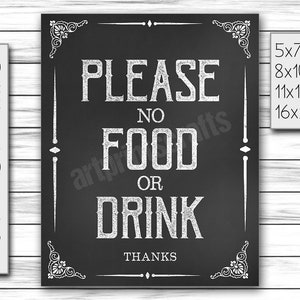 Please No Food or Drink Sign, Printable Sign, Party Decor, No Food Sign ...