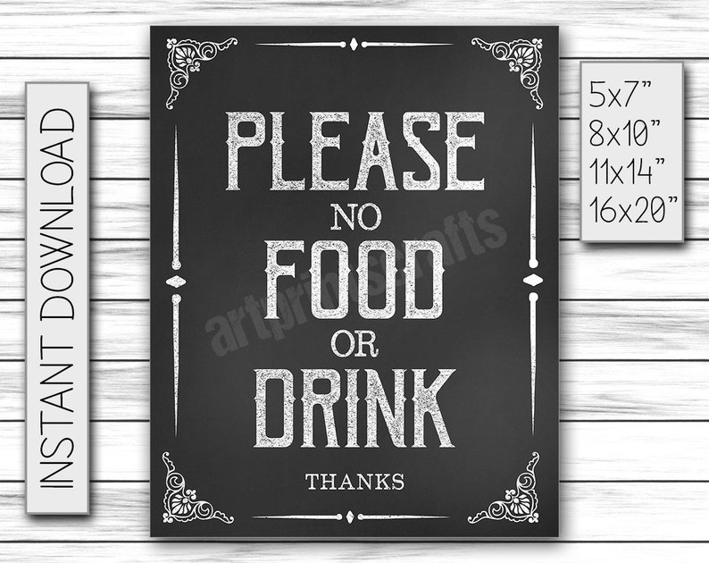 Please No Food or Drink Sign, Printable Sign, Party Decor, No Food Sign ...