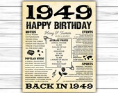 1949 Fun Facts 1949 Birthday Poster for Husband Gift for - Etsy UK