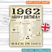 1962, Fun Facts 1962, Birthday, for Husband, Gift for Dad, Father, for ...