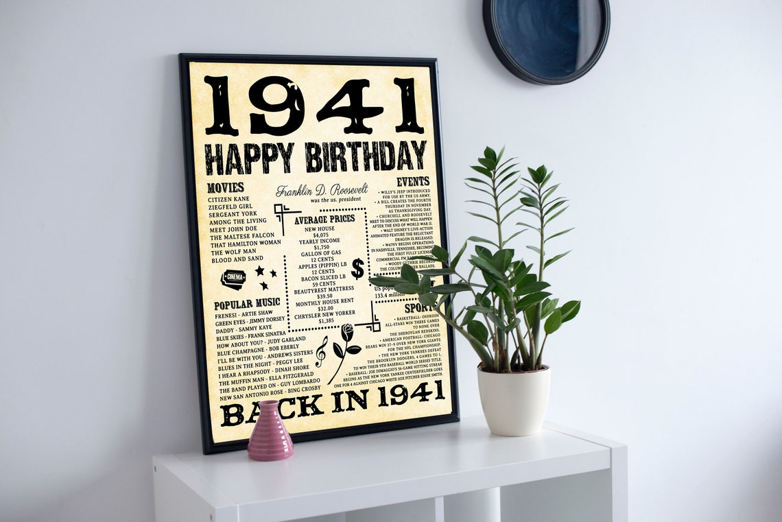 1941 Newspaper, Birthday Decor, Back in 1941 Sign, 1941 Birthday Sign ...