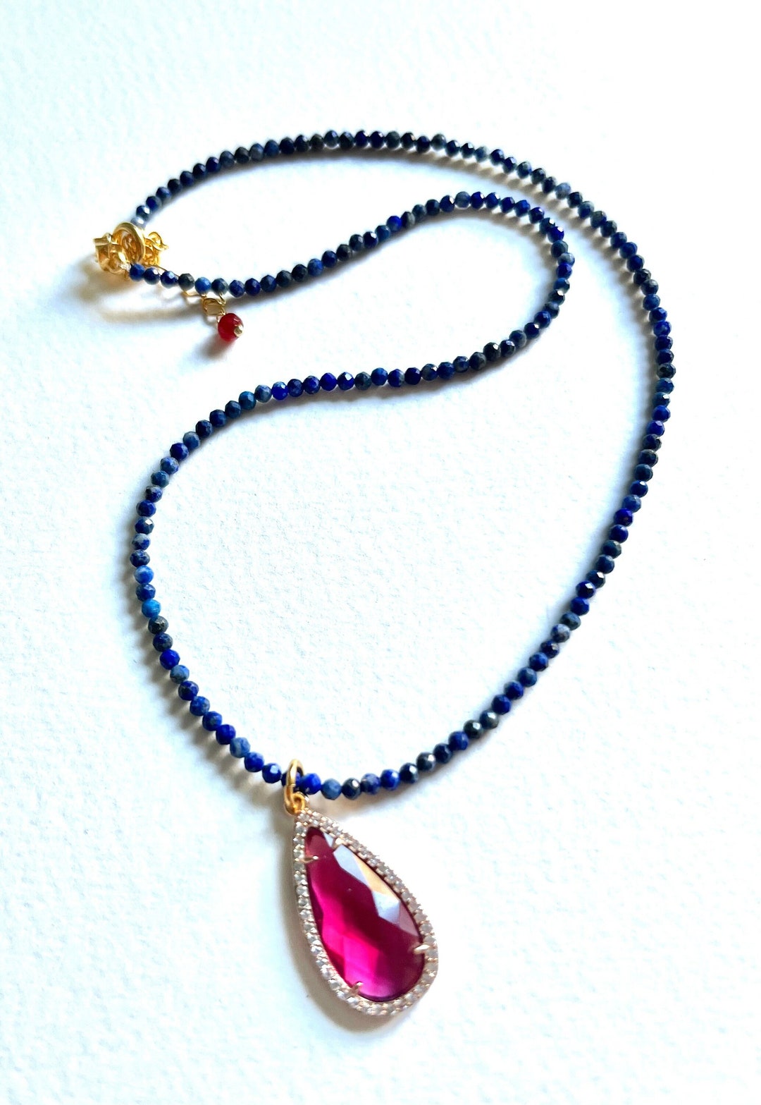 Pink Quartz and Lapis Lazuli Necklace - Etsy