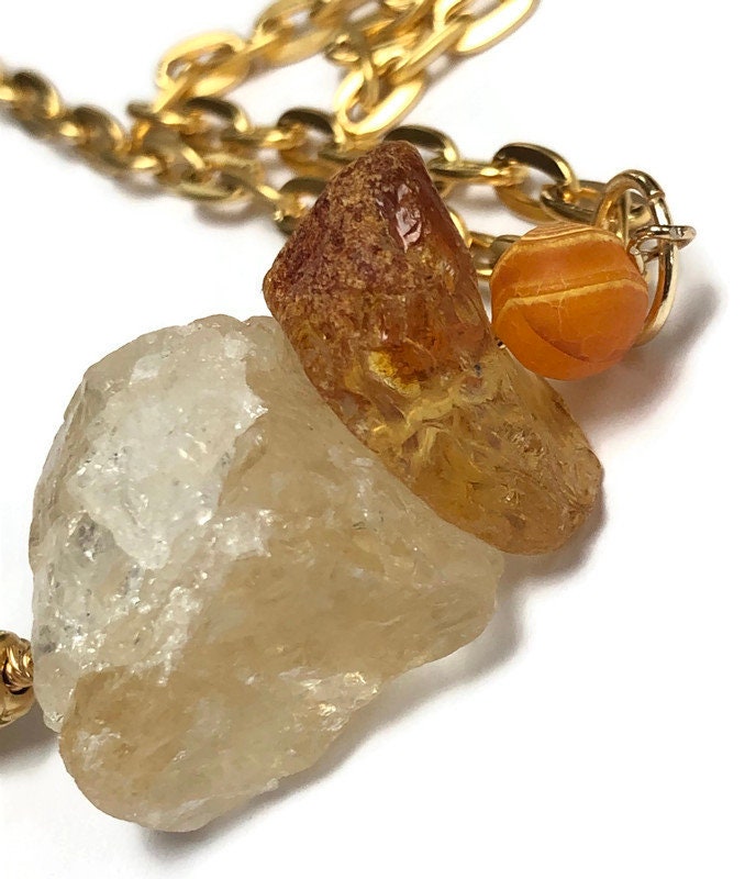 Raw Citrine and Amber Pendant - Etsy