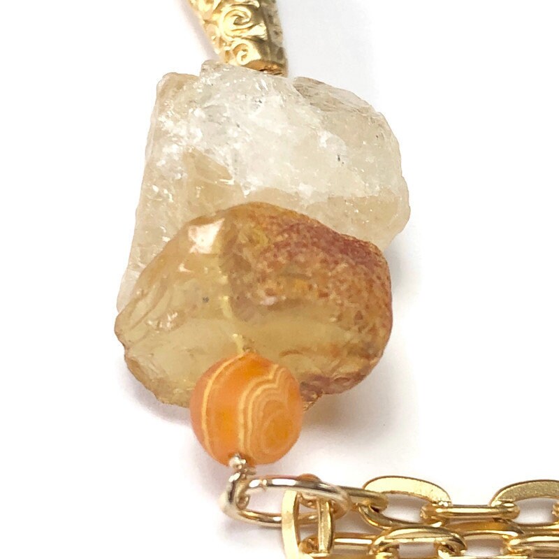Raw Citrine and Amber Pendant - Etsy