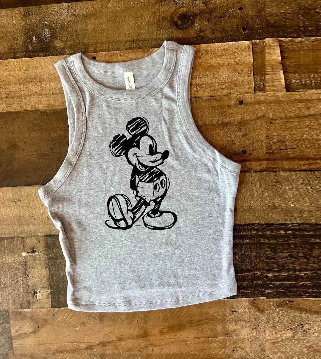 Grey Mickey Crop Tank, Mickey Mouse Tank Womens, Retro Black Mouse ...