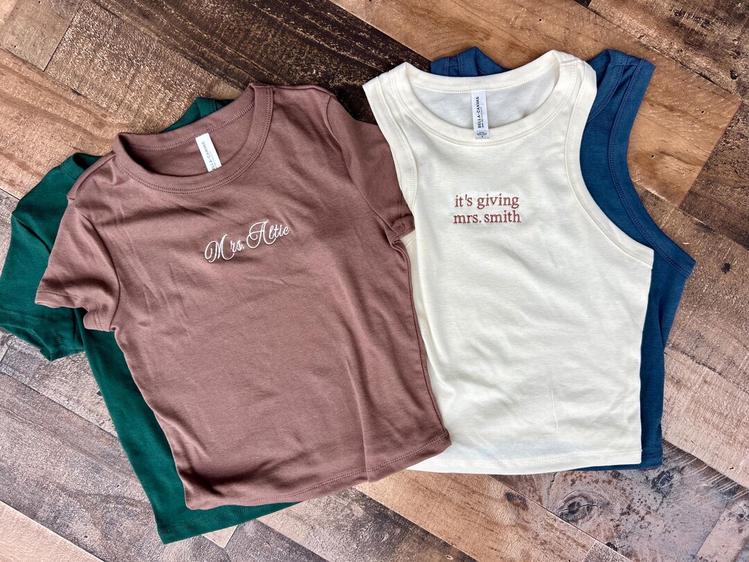 Custom Embroidery Bride Crop Tank, Simple Bridal Baby Tee, Your Own ...