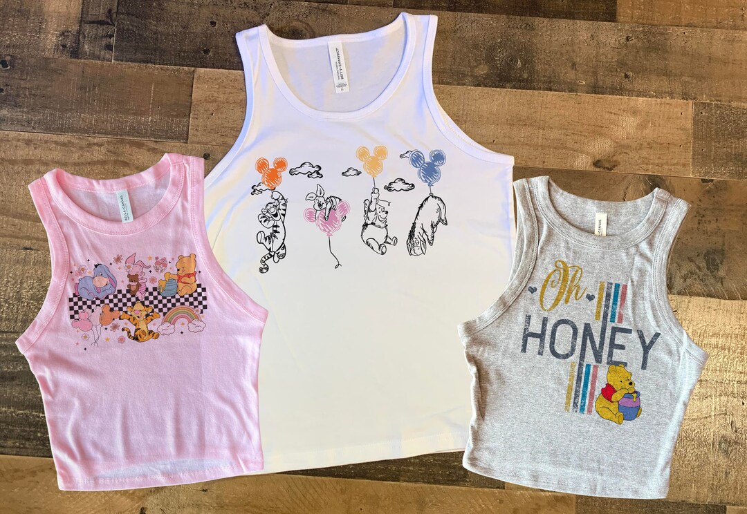 Eeyore Crop Top, Winnie the Pooh Tank, Colorful Pooh Bear Fitted Tank ...