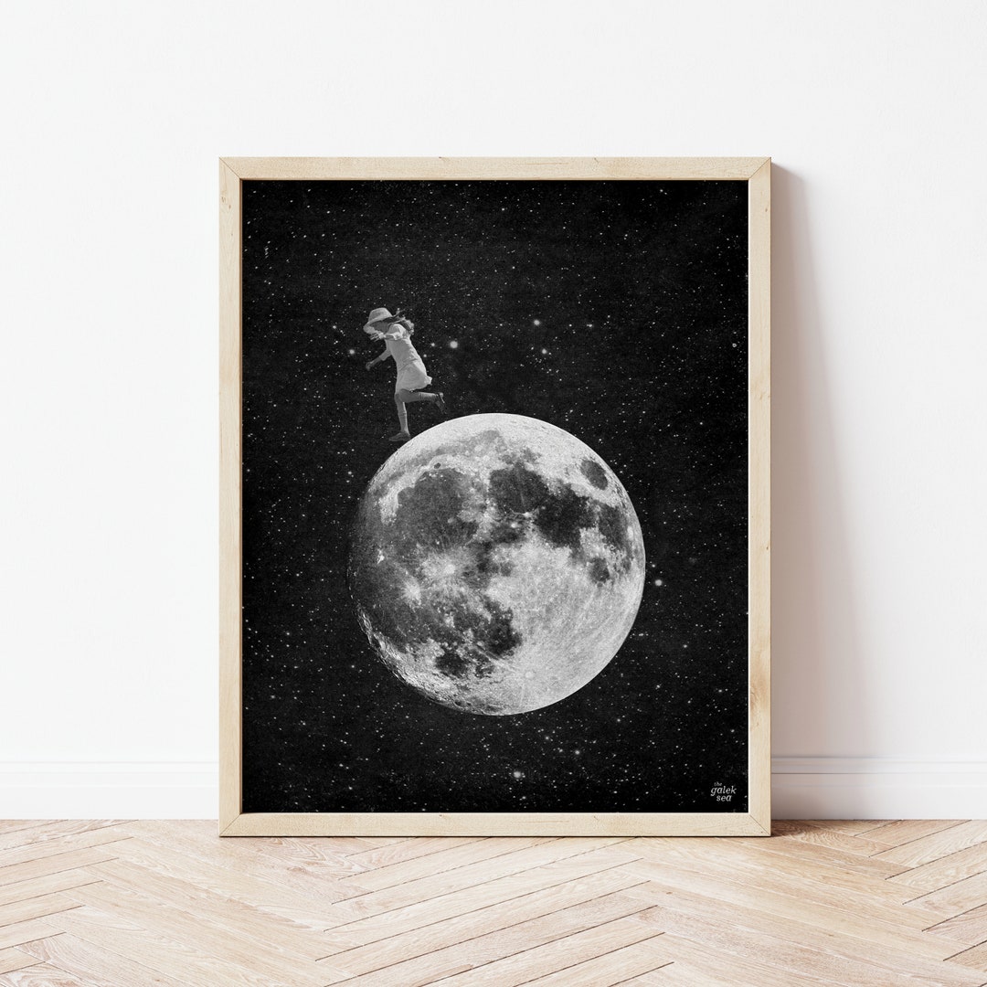 Moon Print • Vintage Girl & Moon Wall Art • 8x10 Print - Etsy