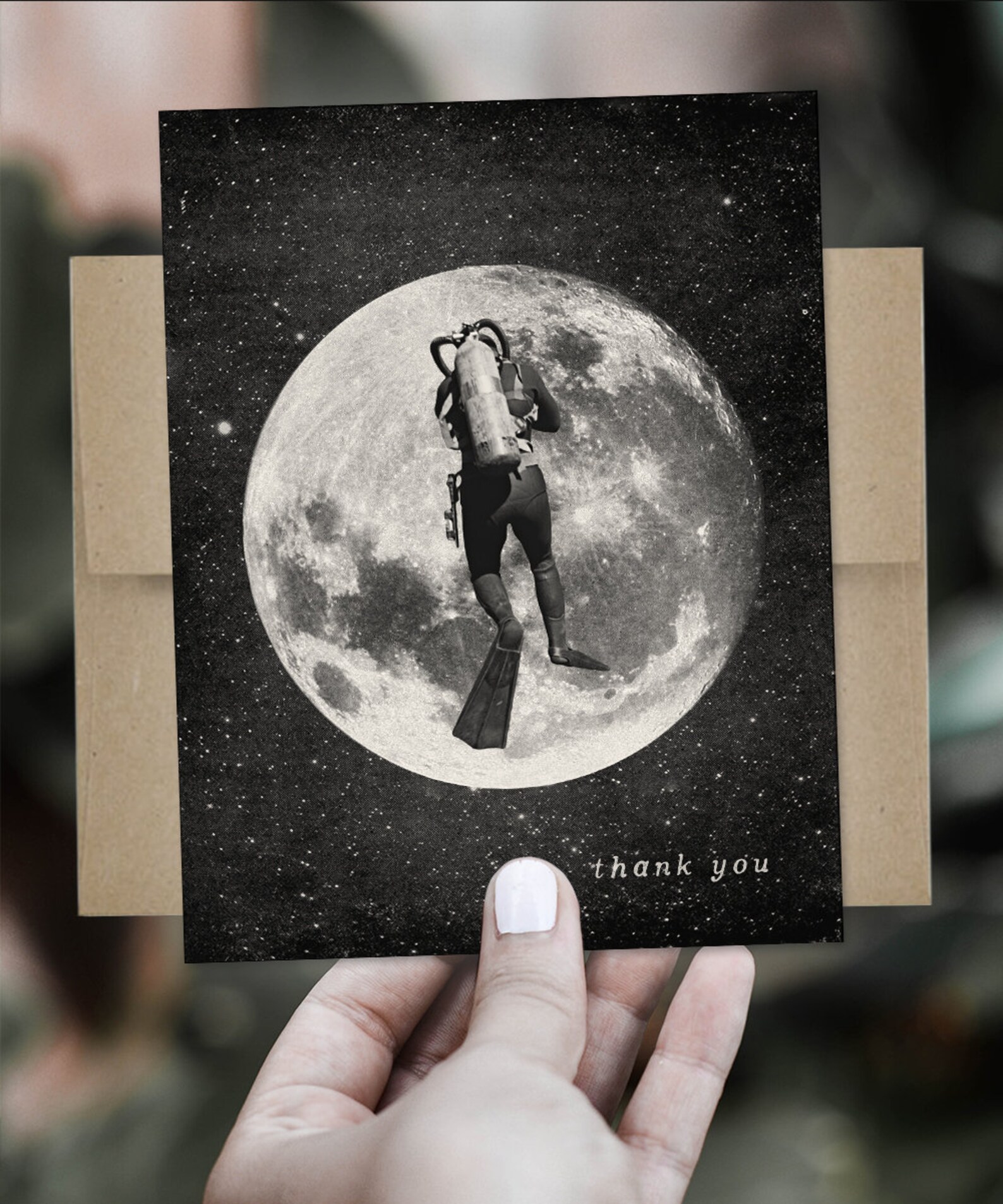 Scuba Thank You Card • Diver & Moon • Card Set - Etsy