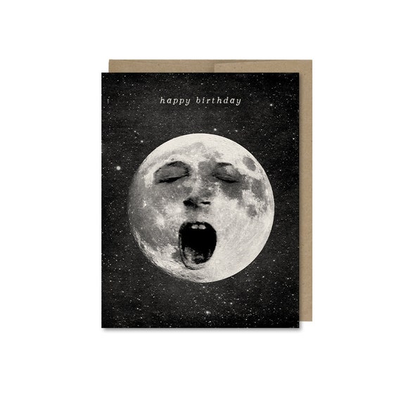Sleepy Moon Birthday Card Birthday Gift for Friend Space | Etsy