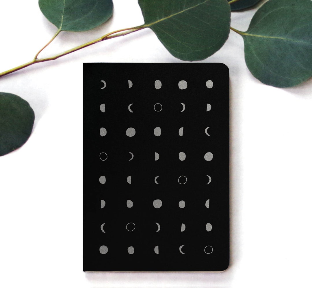 Moon Phases Notebook: Small Black Journal, Silver Ink - Etsy
