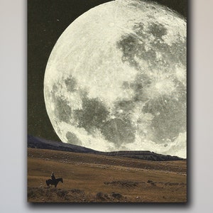 Moon & Cowboy Canvas Artwork Vintage Art Collage Ready | Etsy