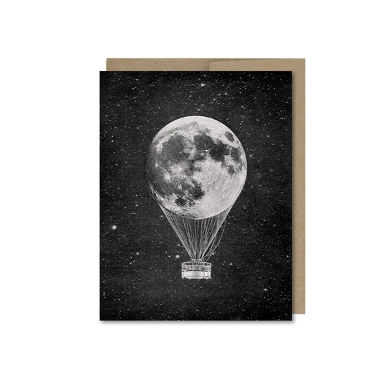 Hot Air Balloon Card Moon Card Space Card Any Occasion | Etsy