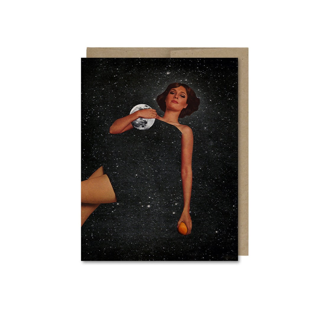 Lady With Moons Card • vintage Woman Collage Art • Moon & Space Card ...