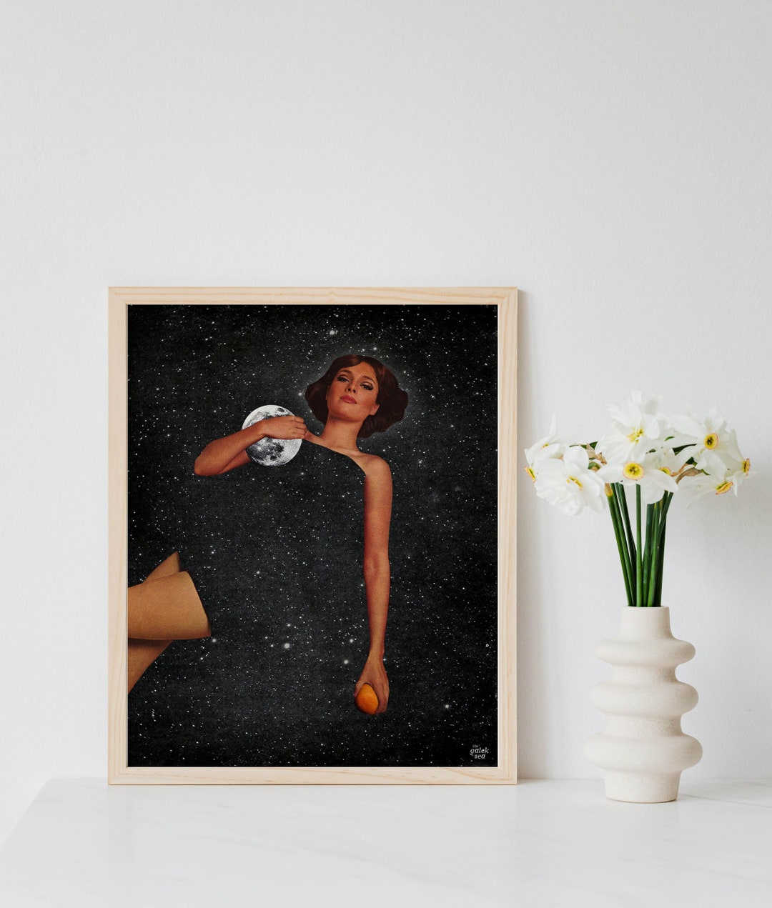 Lady With Moons Collage Art Print Vintage Woman Print Moon - Etsy
