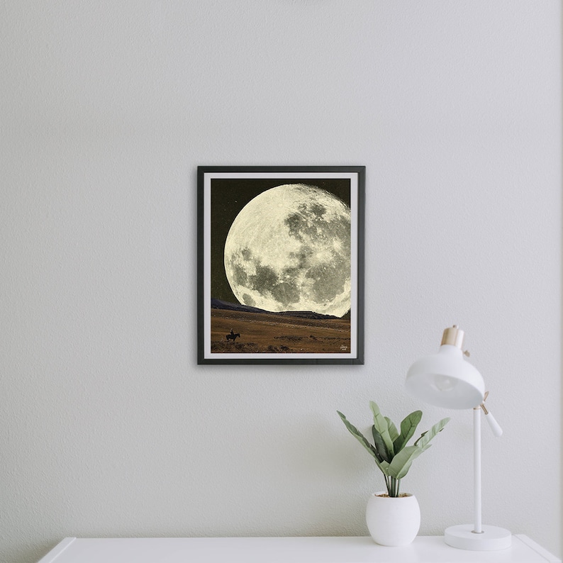 Cowboy & Moon Print Vintage Western Wall Art | Etsy