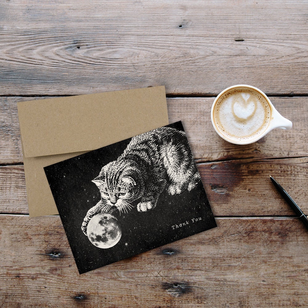 Cat Thank You Card • Moon & Animal • Card Set - Etsy
