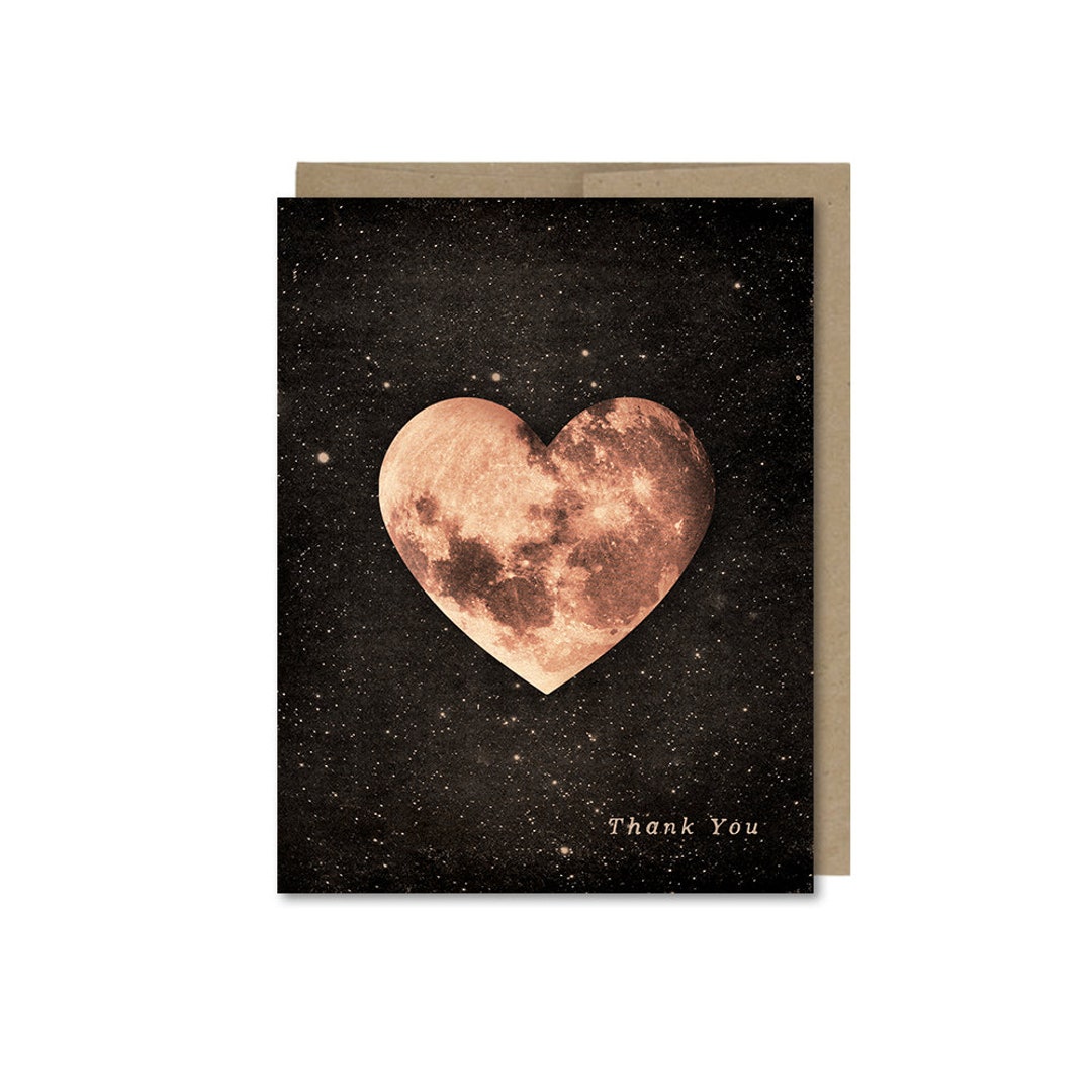 Thank You Heart Moon Card • Moon Thank You • Blank Inside - Etsy