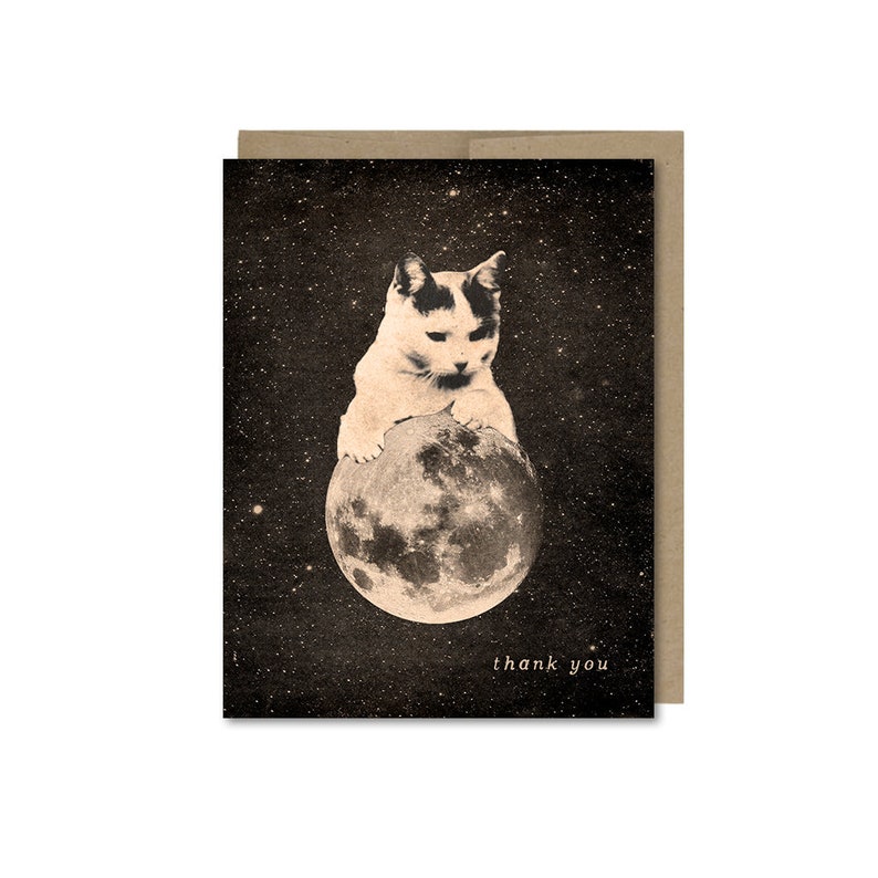 Cat Thank You Card Moon & Space Card Set | Etsy
