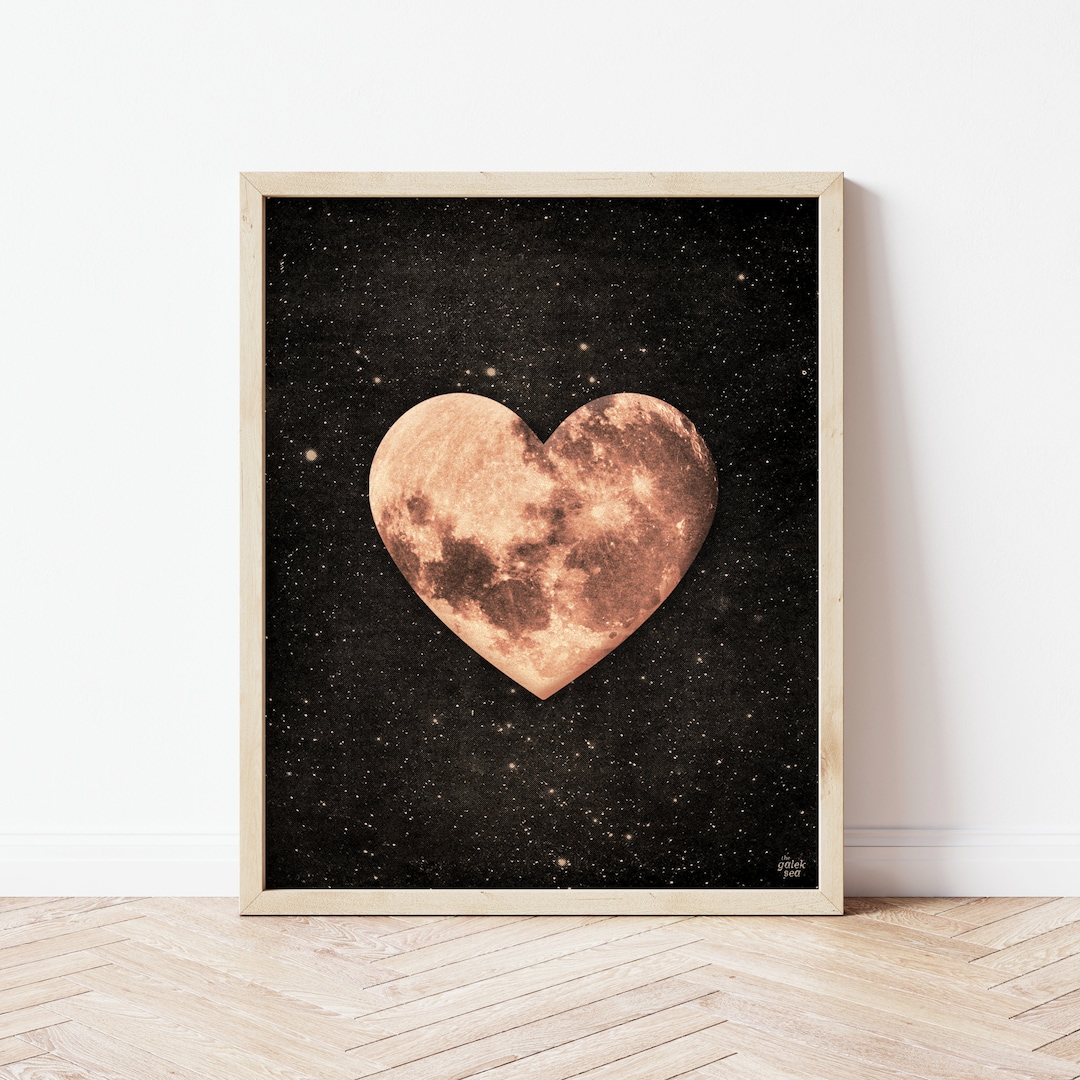 Heart Moon Print • Vintage Romantic Wall Art • Love Print • 8x10 Print ...