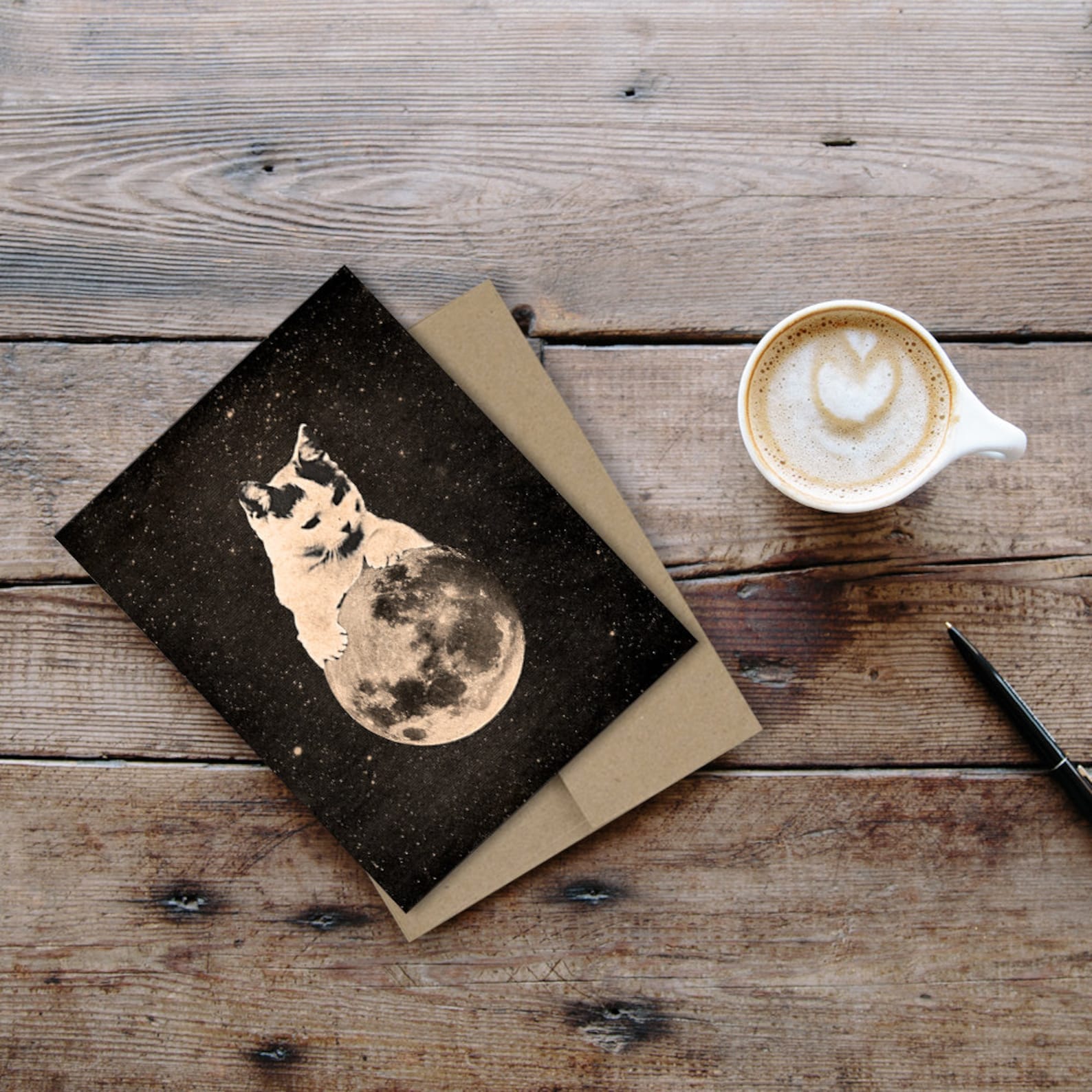 Cat & Moon Card 2 Animal Card Any Occasion - Etsy