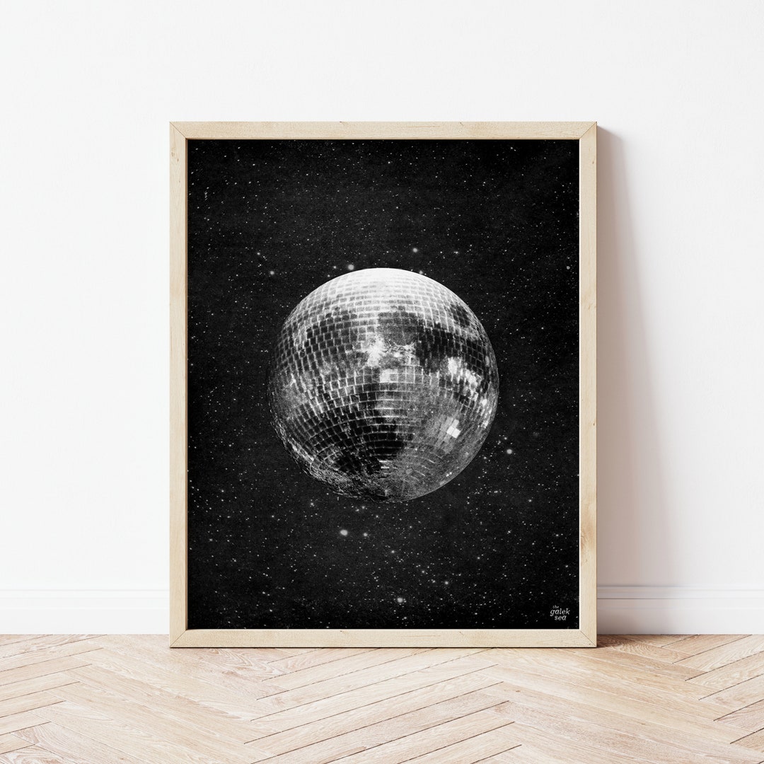 Disco Moon Print • Minimalist Moon Artwork • Space Decor • Disco Ball ...