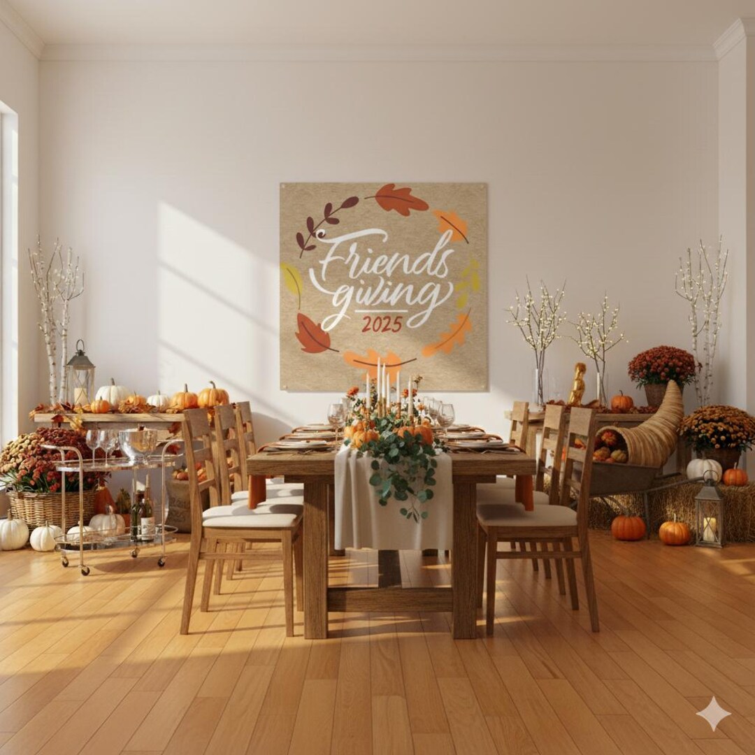 Friendsgiving Banner Template: Fall Wreath, Paintable (digital Download ...
