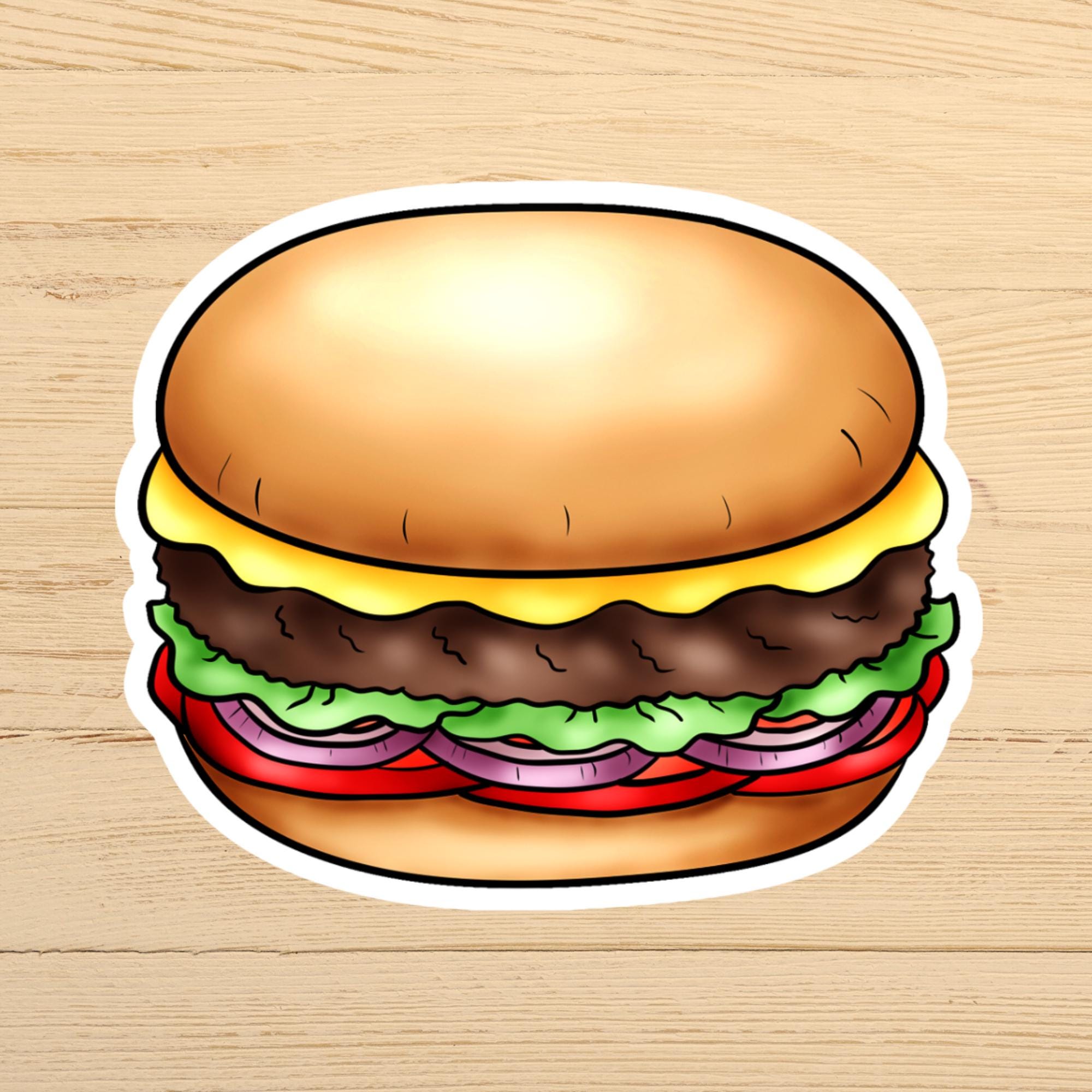 Cheeseburger Vinyl Sticker, Waterproof, Hamburger Stickers, Glossy ...