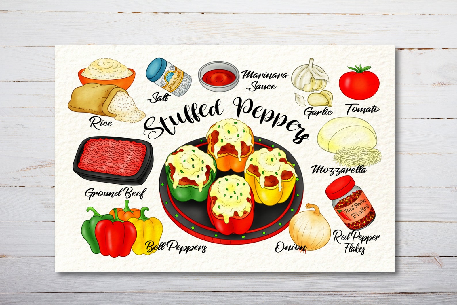 Stuffed Peppers Recipe Postcard - Thick Cardstock - for Sending A ...