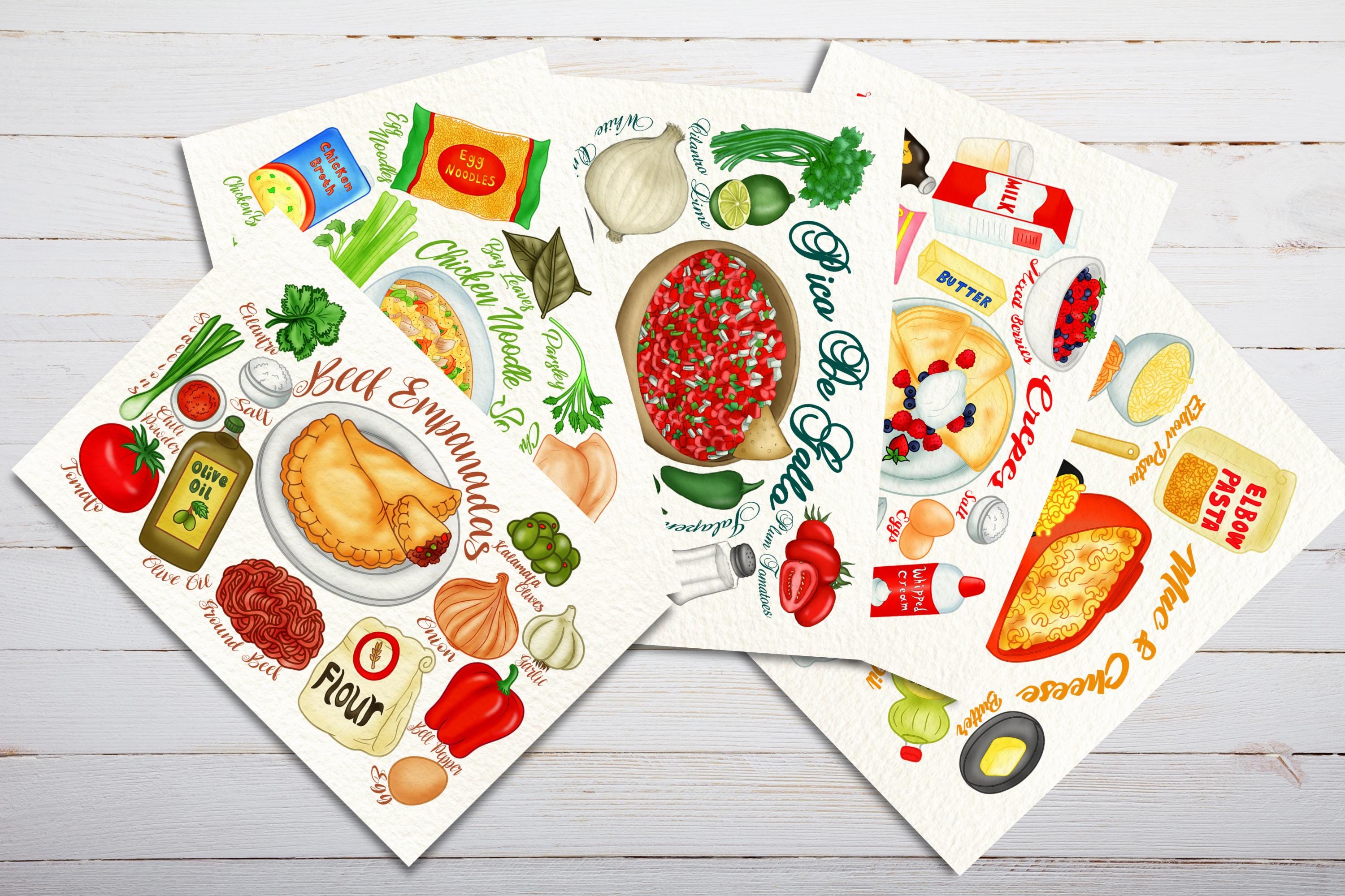 Illustrated Recipe Postcards Food Bundle #2 - 5 Postcards - Thick ...