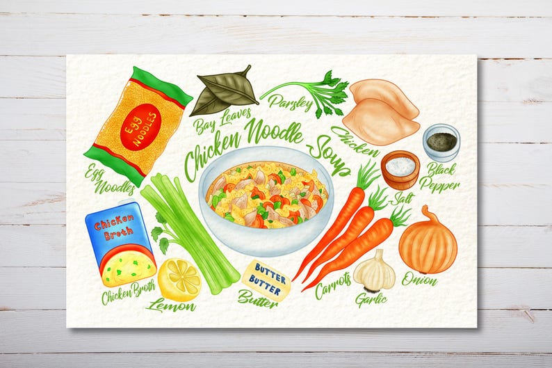 Illustrated Recipe Postcards Food Bundle #2 - 5 Postcards - Thick ...