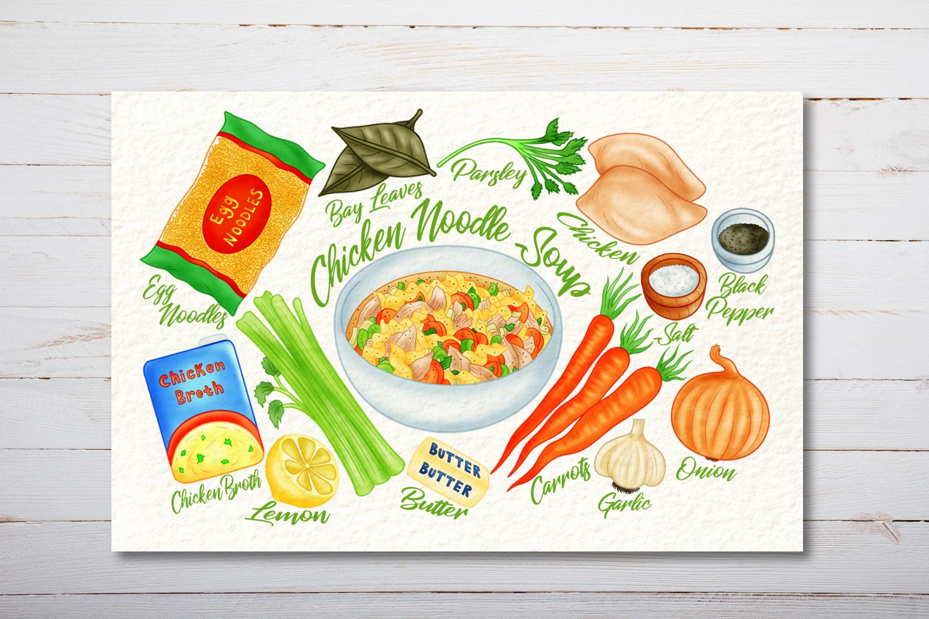 Illustrated Recipe Postcards Food Bundle #2 - 5 Postcards - Thick ...