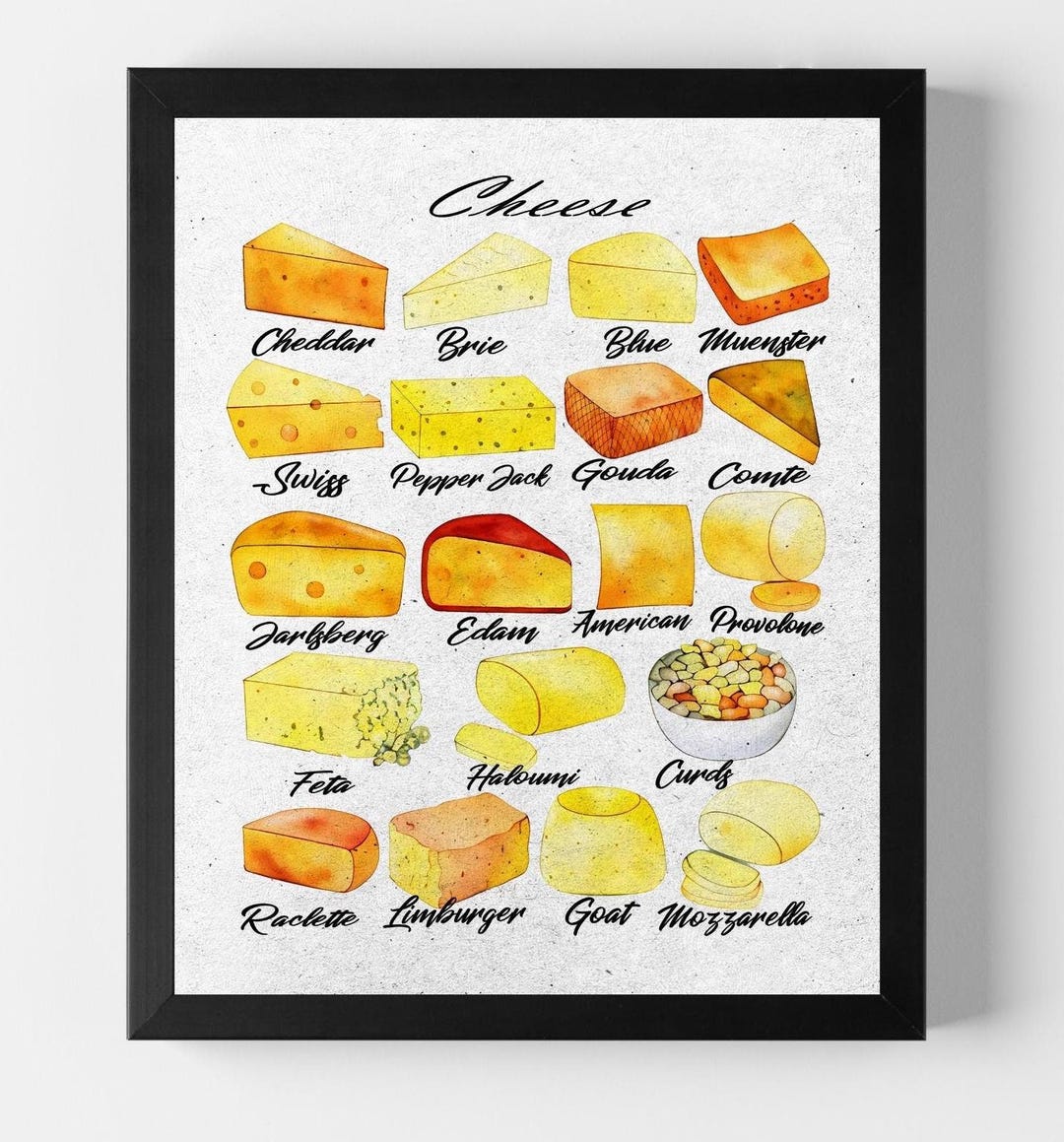 Cheese Art Print | 8 X 10 Vintage Kitchen Wall Art | Watercolor Cheese ...