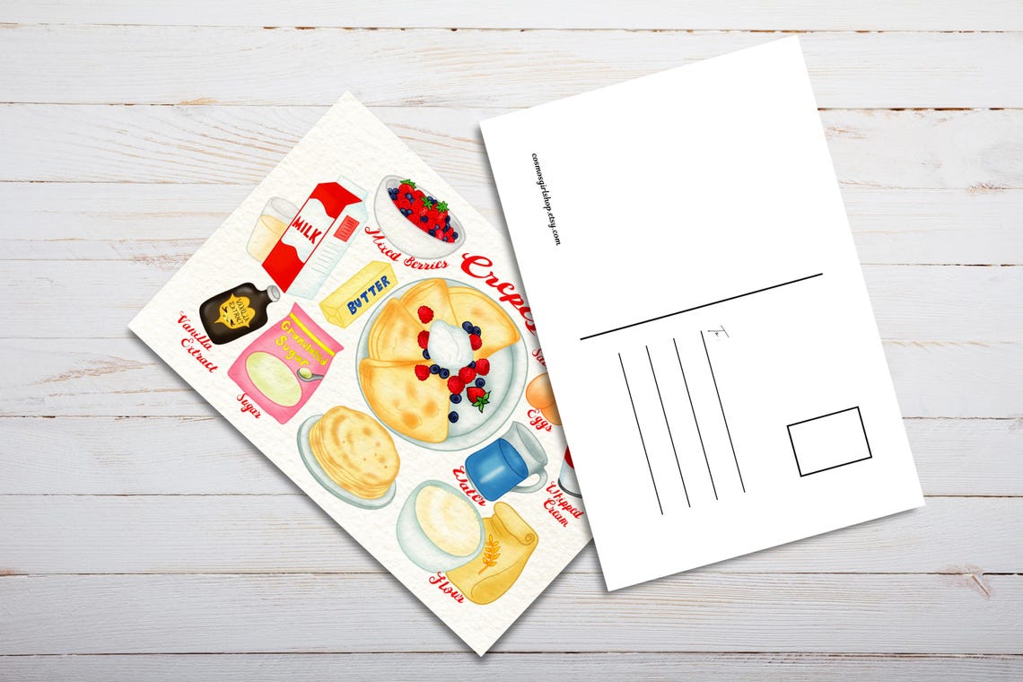Illustrated Recipe Postcards Food Bundle #2 - 5 Postcards - Thick ...