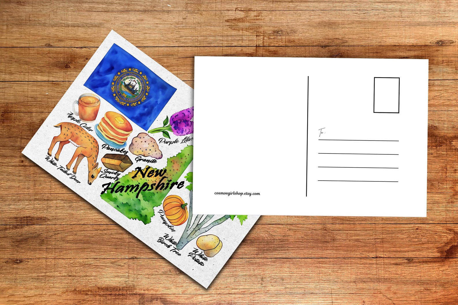 New Hampshire State Postcard - Thick Cardstock - 4x6 - Watercolor - Etsy