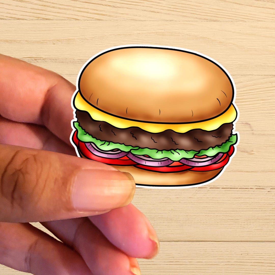 Cheeseburger Vinyl Sticker, Waterproof, Hamburger Stickers, Glossy ...