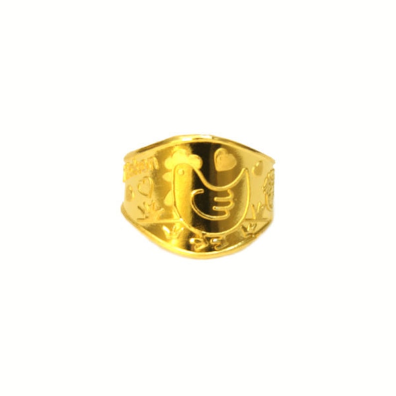 24k Golden Chicken Baby Ring 99.9% Pure Gold 1st Year Birthday Ring 3. ...