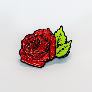Black and Red Glitter Rose Lapel Pin - Goth Botanical / Nature Witch - Etsy