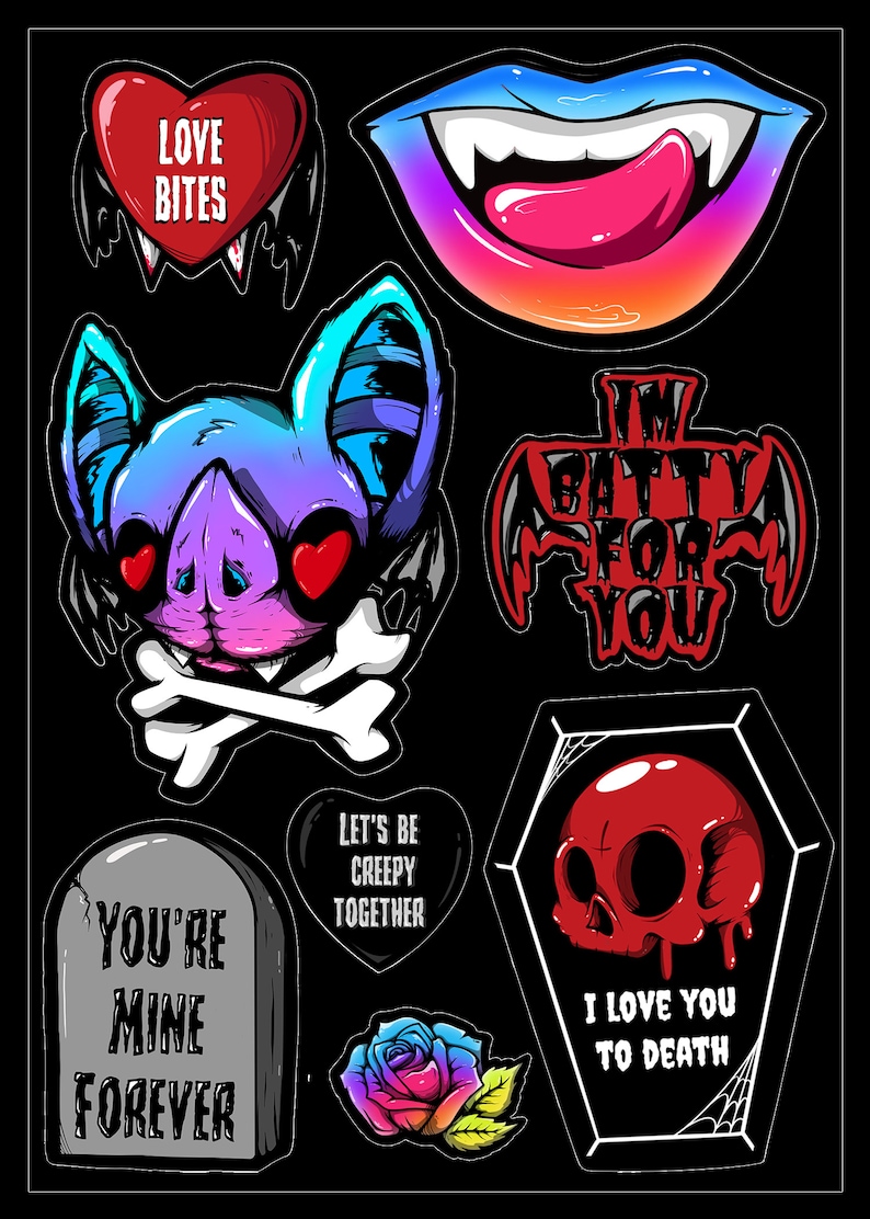 Vampire Valentines Day Sticker Sheet Goth Stickers / Horror - Etsy
