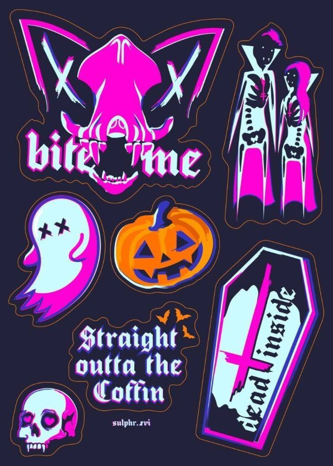 Neon Halloween Vampire Sticker Sheet - Emo Goth Stickers / Horror ...