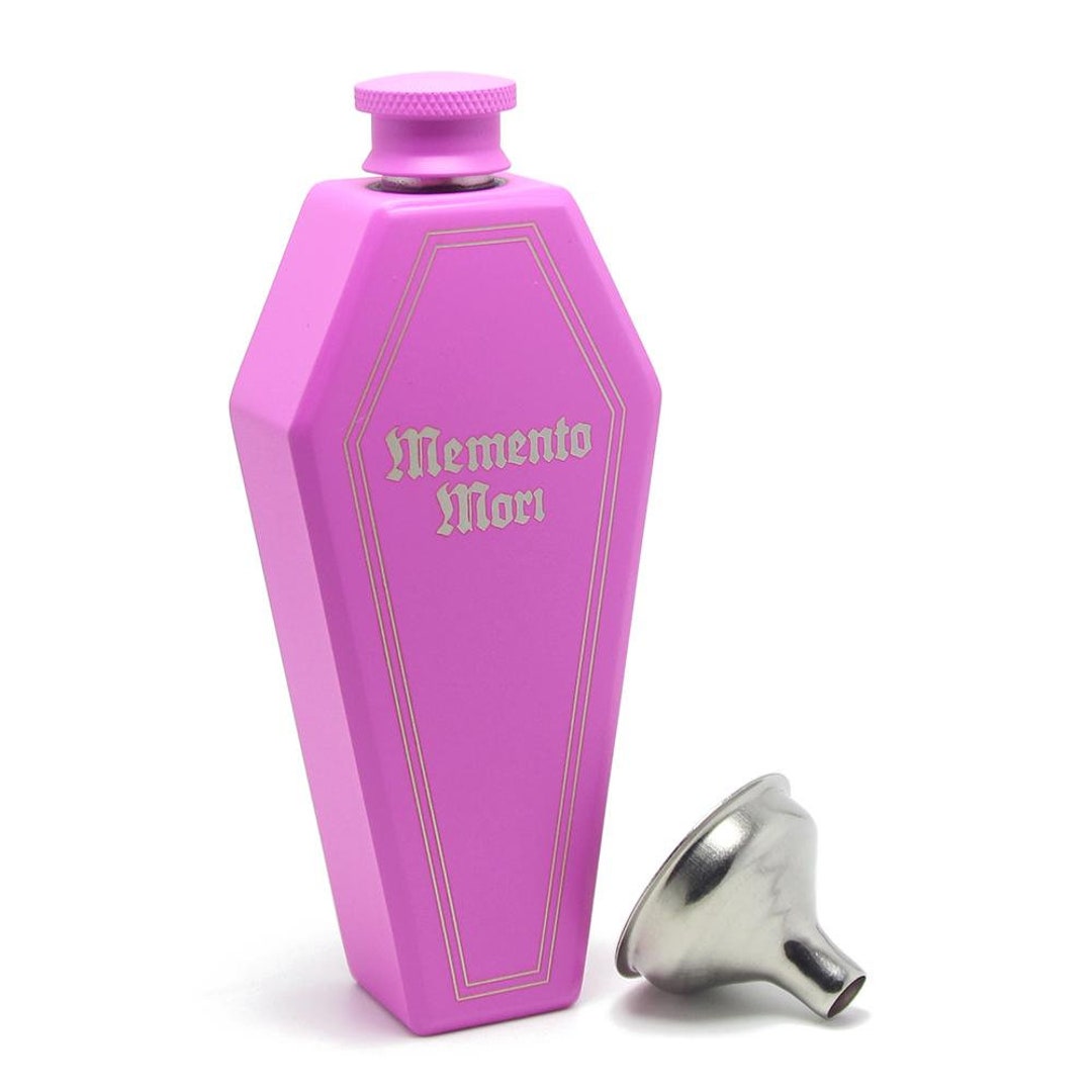 Pink Momento Mori Coffin Flask - Spooky Cute Barware - Coffin Shaped ...
