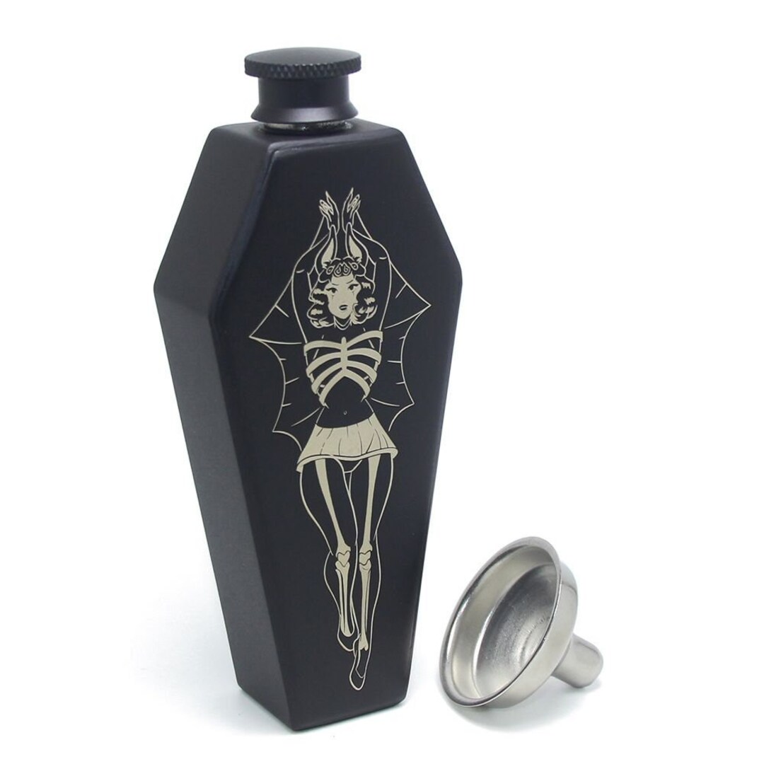 Vintage Bat Girl Coffin Flask • Gothic Stainless Steel Barware - Etsy