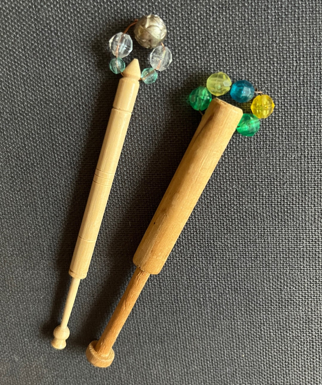 Pair of Wooden Vintage Lace Bobbins, for Lacemaking, With Beaded ...