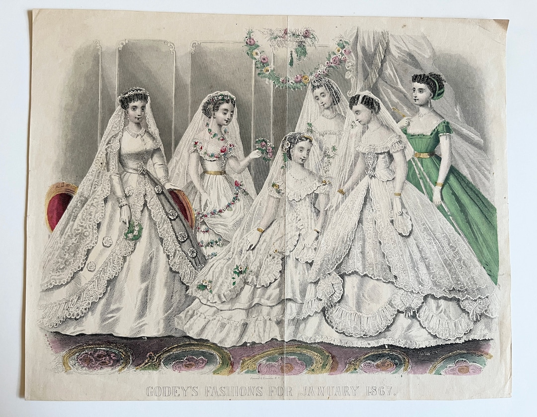 Antique 1867 Hand Colored Fashion Plate Engraving (bridal), Victorian ...