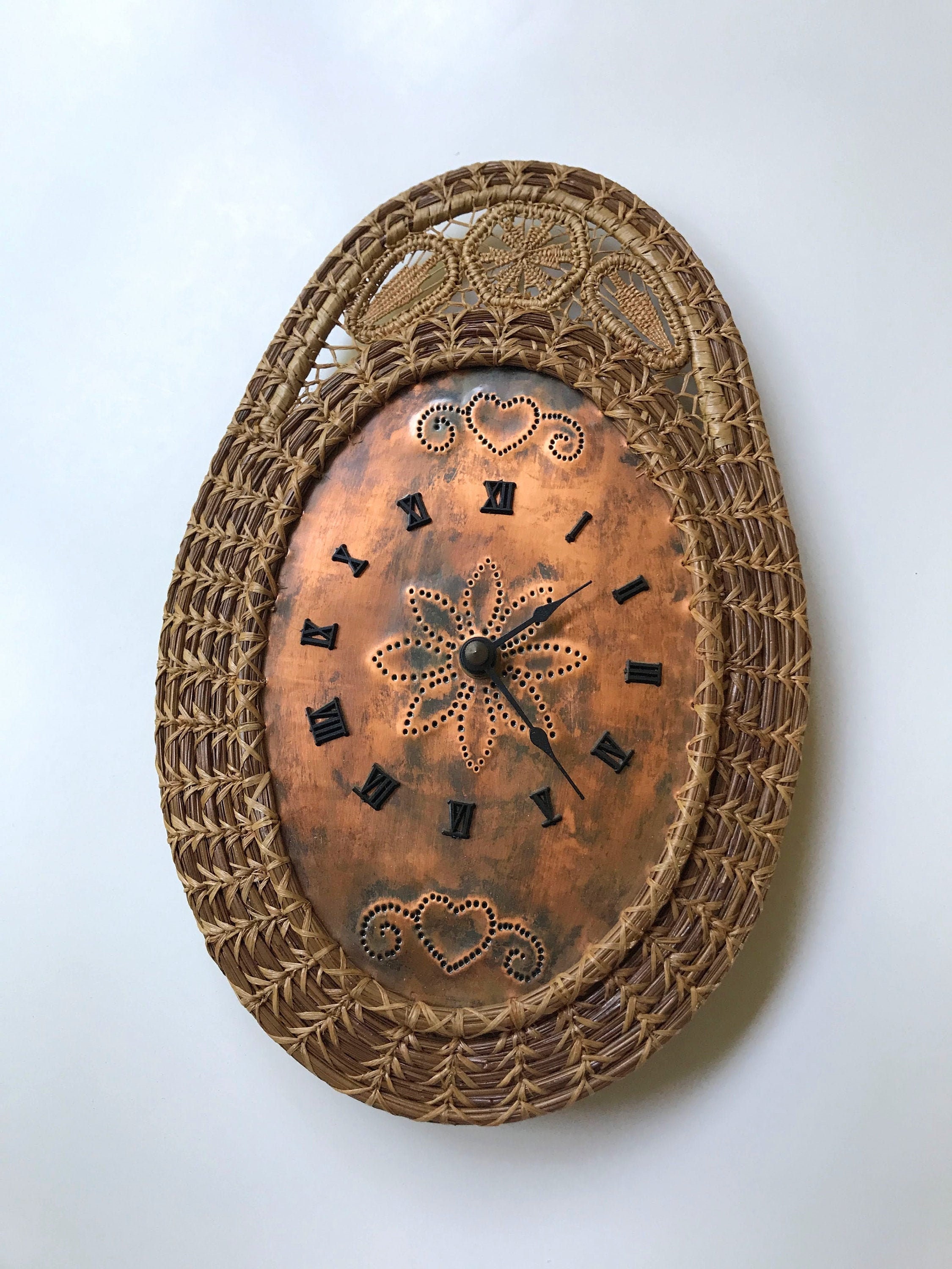 Vintage Handmade Pine Needle Woven Frame Clock with Copper | Etsy