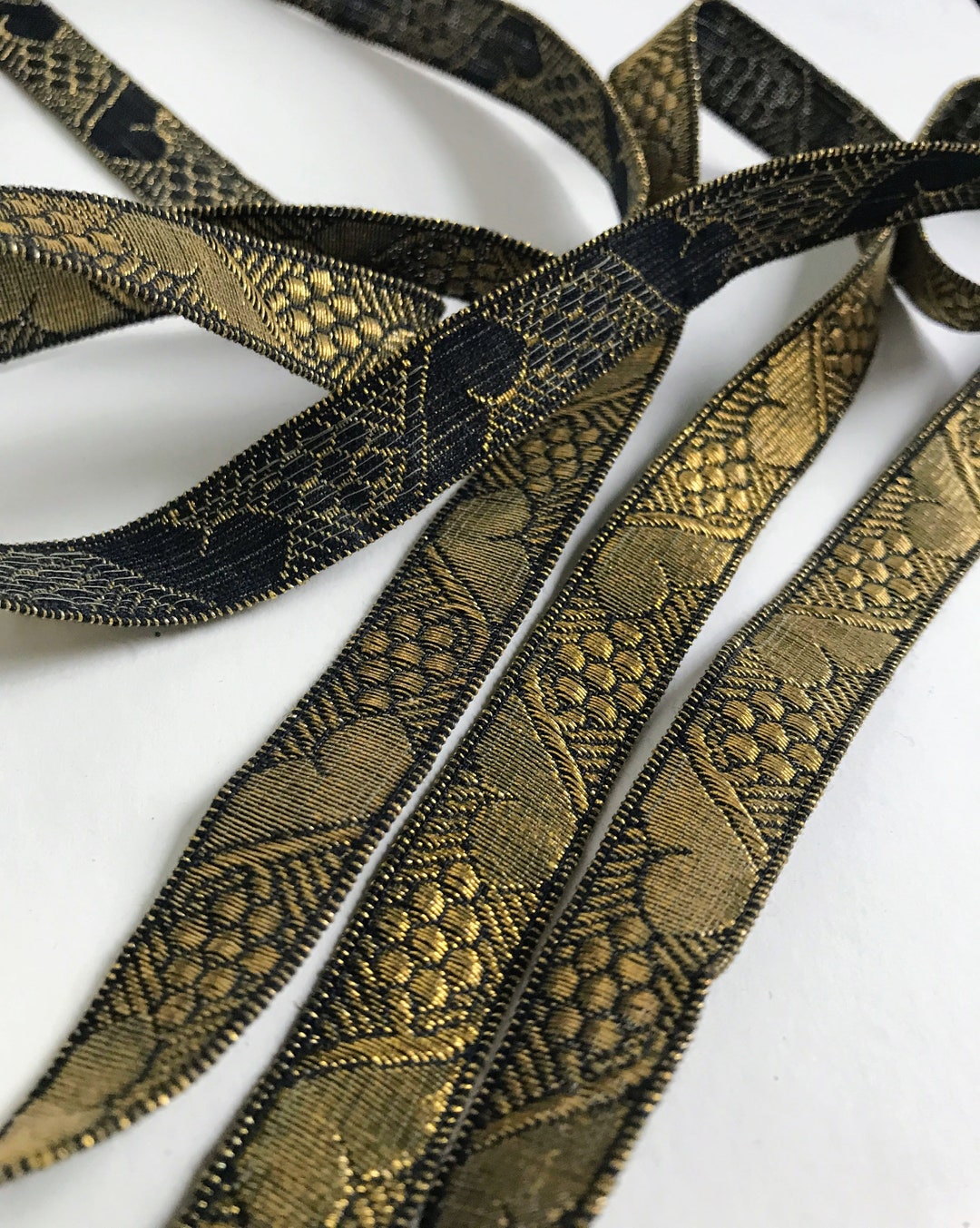 Fine Antique French Metallic Ribbon Trim, Grape / Fruit Design, Gold ...
